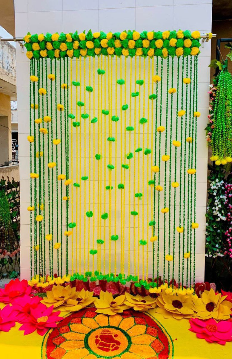 Easy-to-Hang Marigold Panel Curtain Backdrop for Haldi / Mehandi / Fes ...