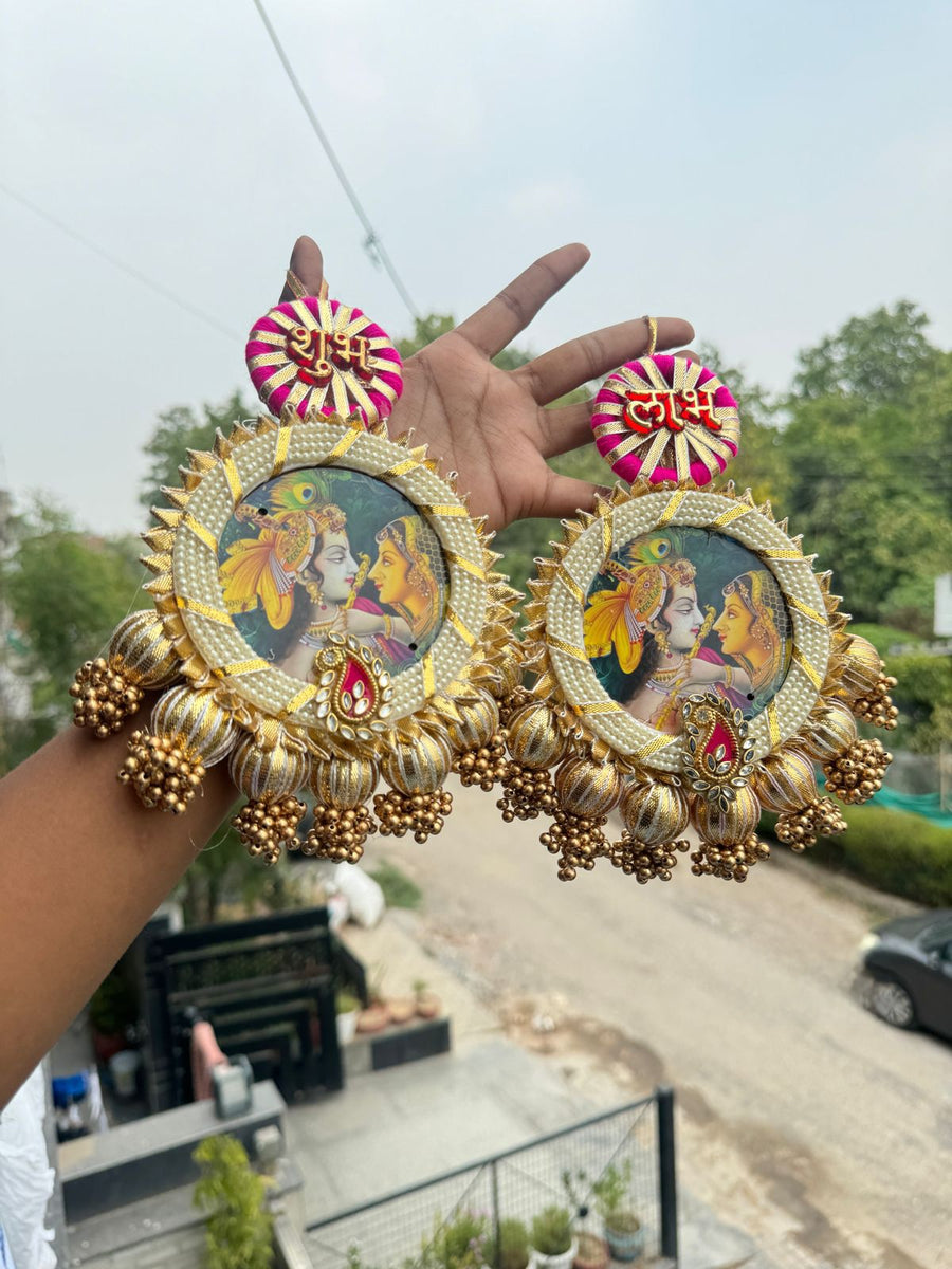 Traditional Radha Krishna Kishan Shubh Labh Wall Hanging Pair for Diwa ...
