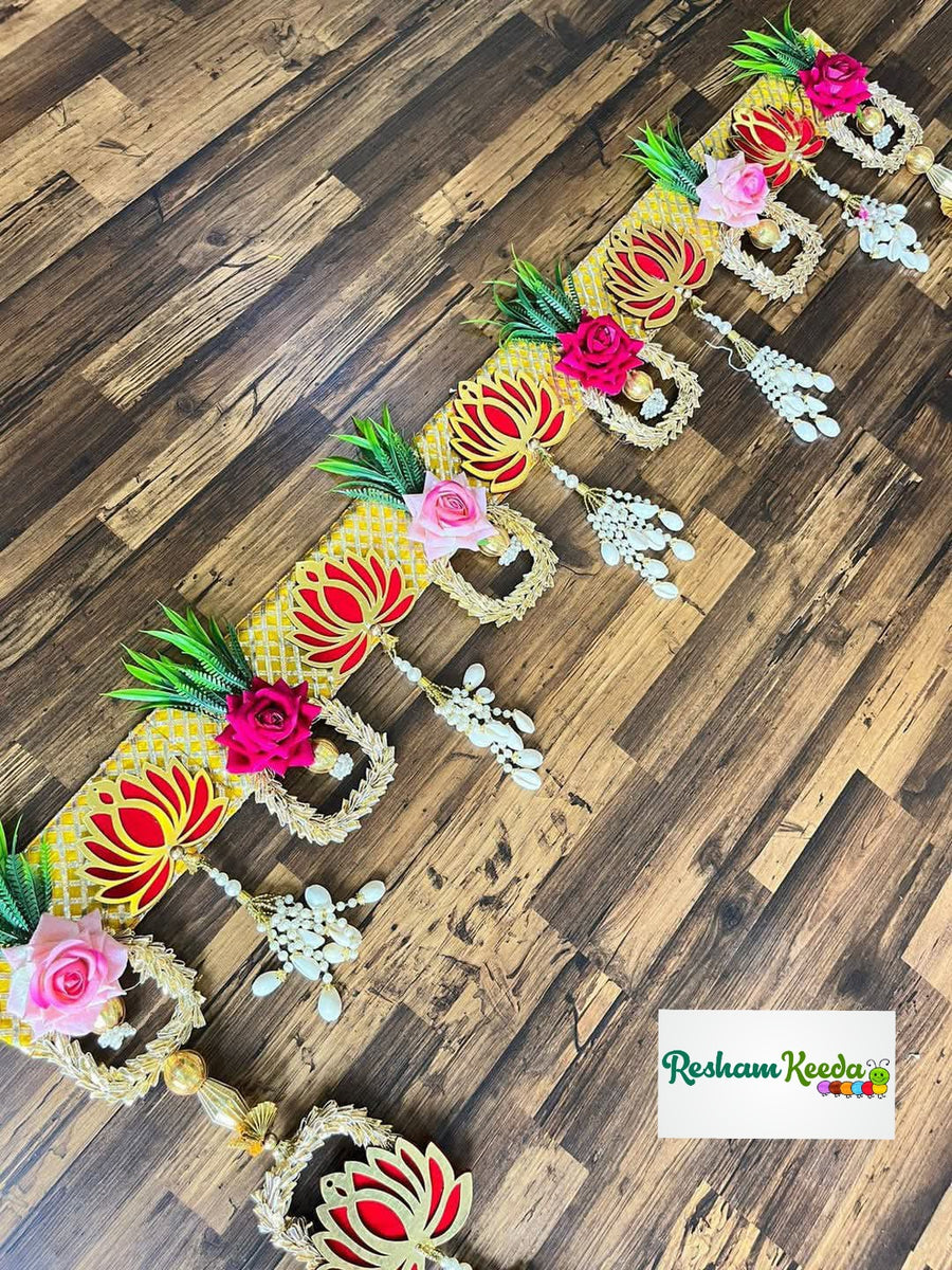 Handcrafted Ethnic Lotus Floral Bandarwal Toran with Shell Shankh Kaud ...