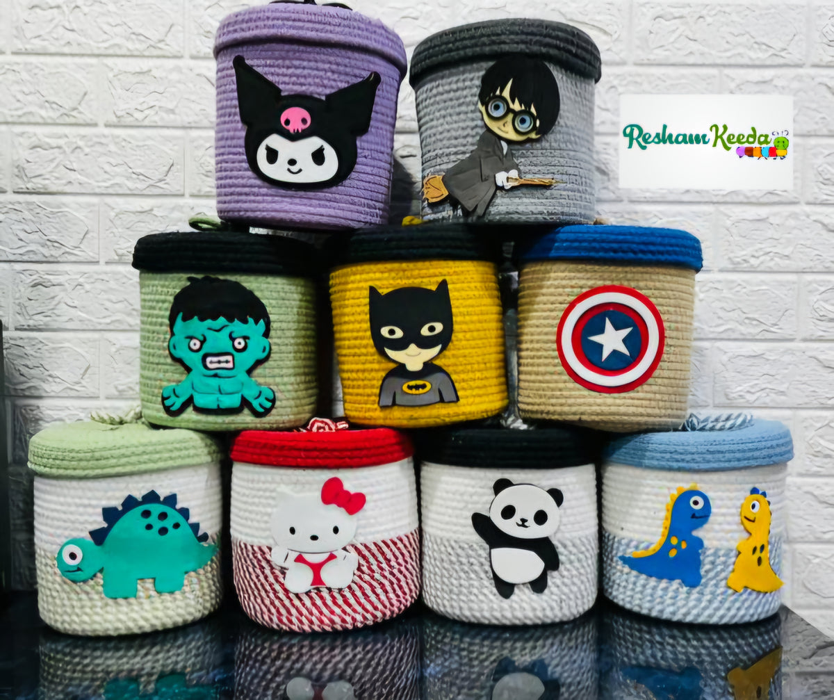 Exclusive Kids Cartoon Character Face Cotton Baskets with Lid for Retu ...