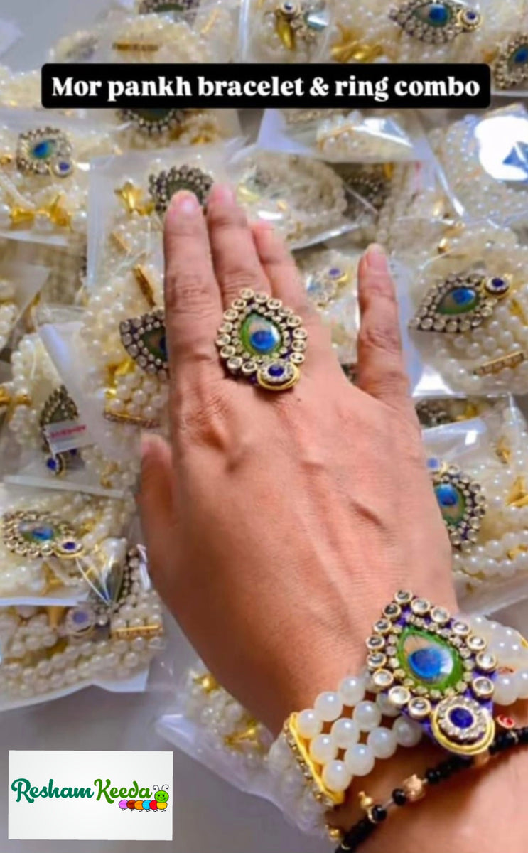 Budget Friendly Kundan Morpankh Theme Adjustable Bracelet and Ring Com ...